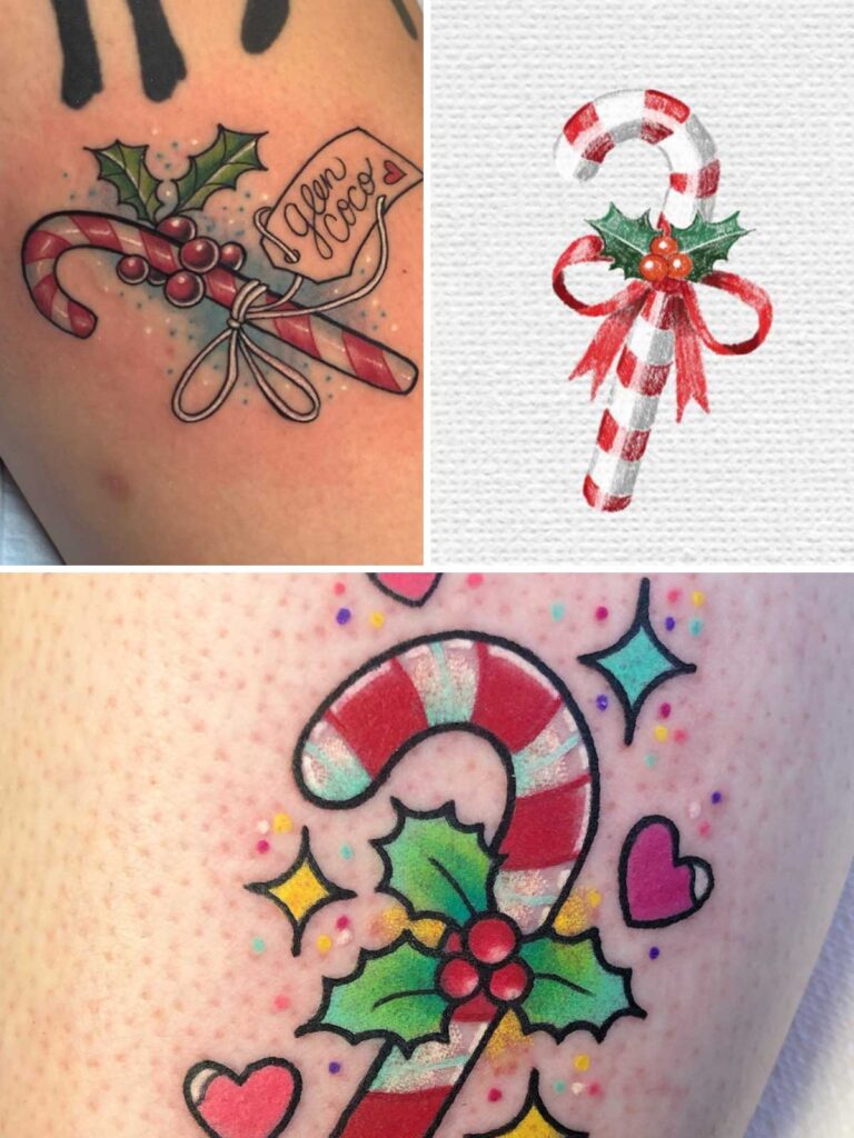 Festive Striped Body Art: 37 Sweet Candy Cane Tattoo Ideas - Tattoo Glee